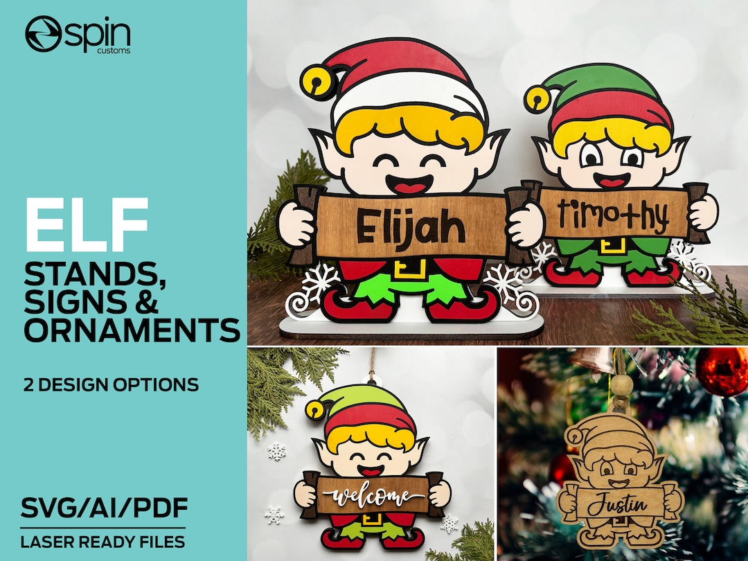 Elf Stands, Signs and Ornaments Bundle - Personalizable - Laser Ready ...
