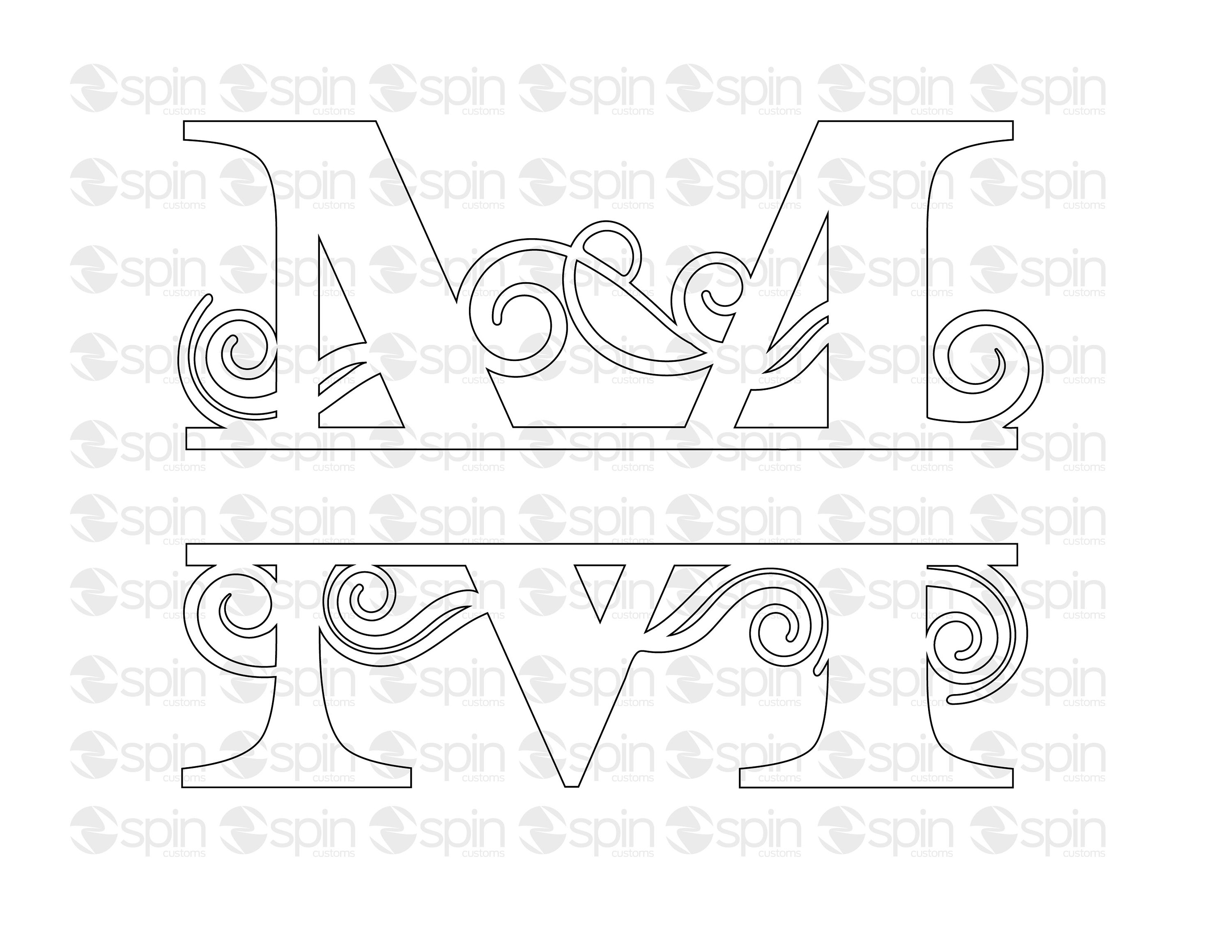 Split Letter Monograms Swirls ALPHABET 26 Letters | Etsy