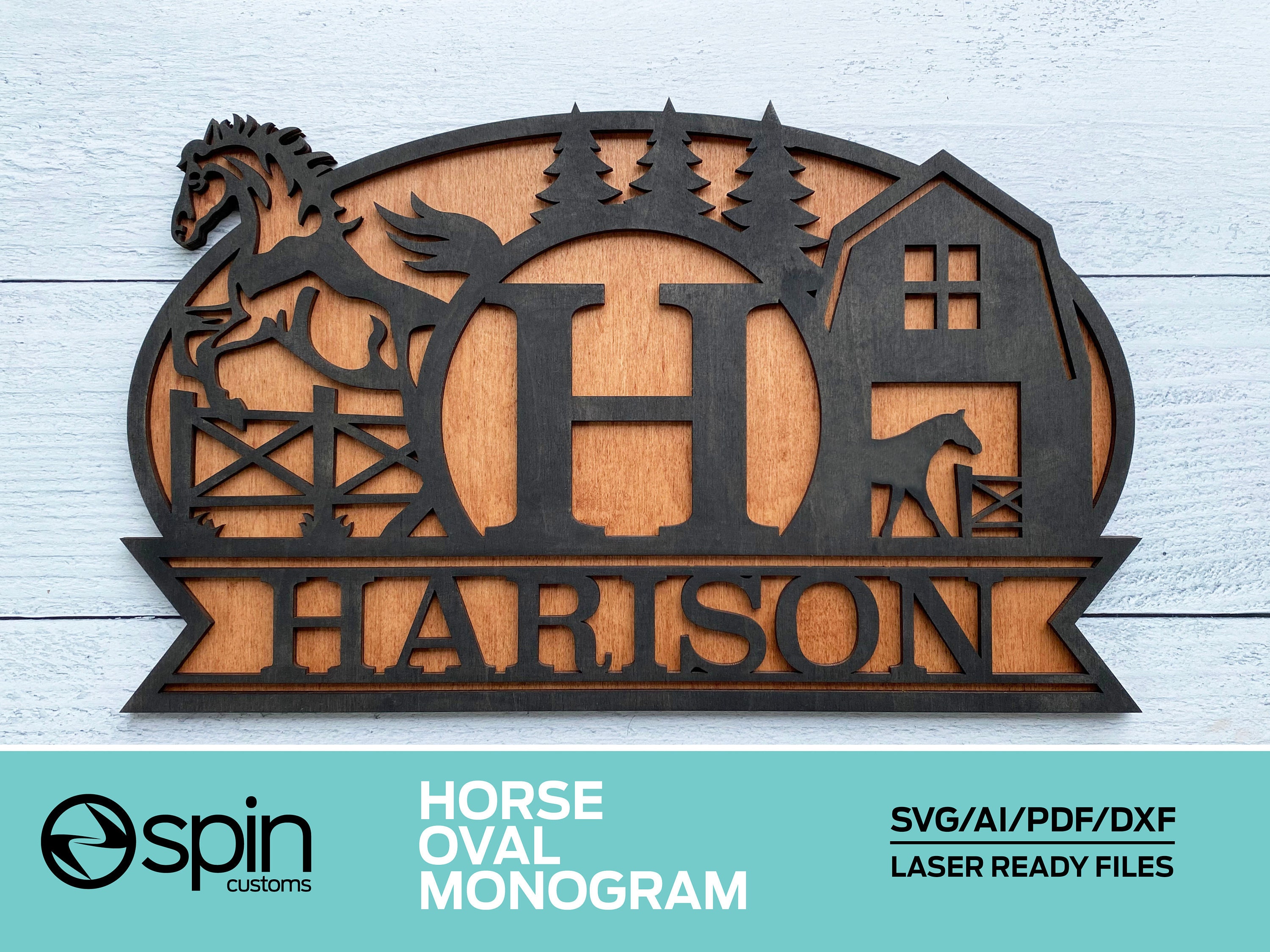 Horse/farm Oval Monogram - Laser Ready Cut Files - Customizable - Etsy