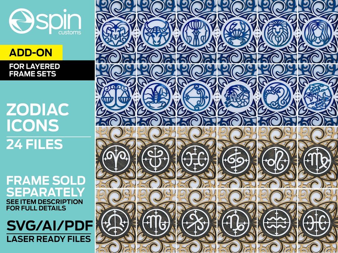 Zodiac Art for Layered Frame Sets - ADD ON FILE - Laser Ready File - 24 ...
