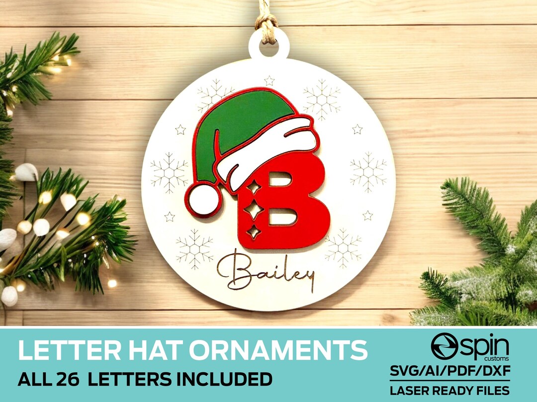 Letter Hat Ornaments - 26 Monogram Designs - Personalizable - Laser ...