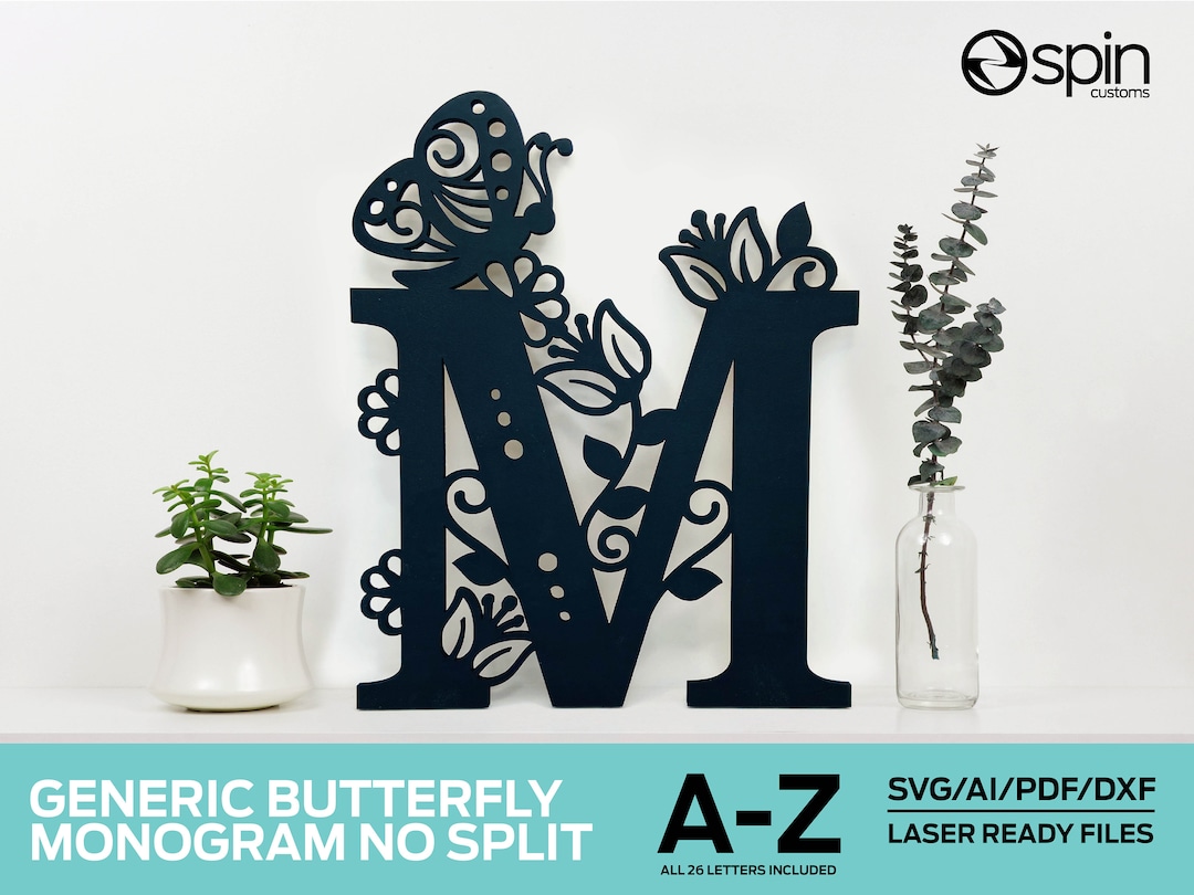 Generic Butterfly Monogram - No Split Version - Laser Ready File ...