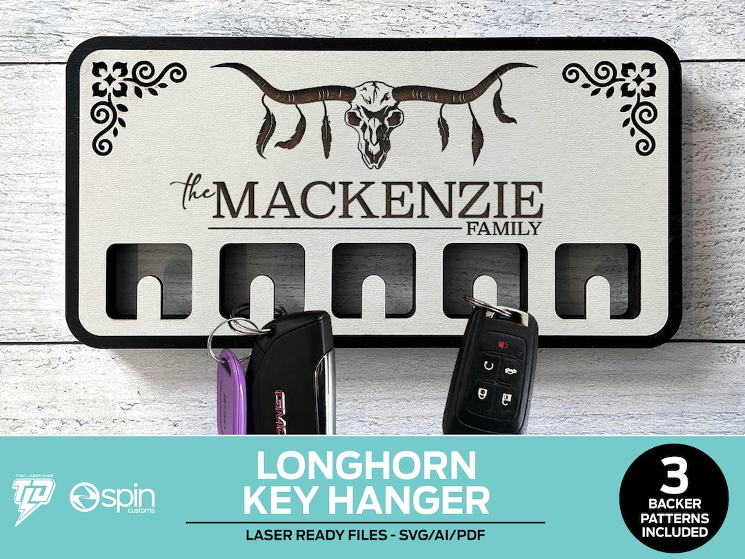 Longhorn Engraved Key Hanger - 3 Backer Options - Laser Ready File ...
