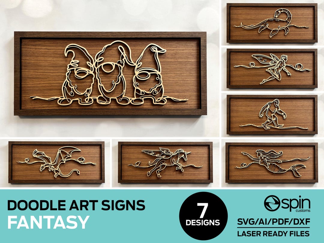Fantasy "doodles" Line Art Signs - 7 Designs - Glowforge and Lightburn ...