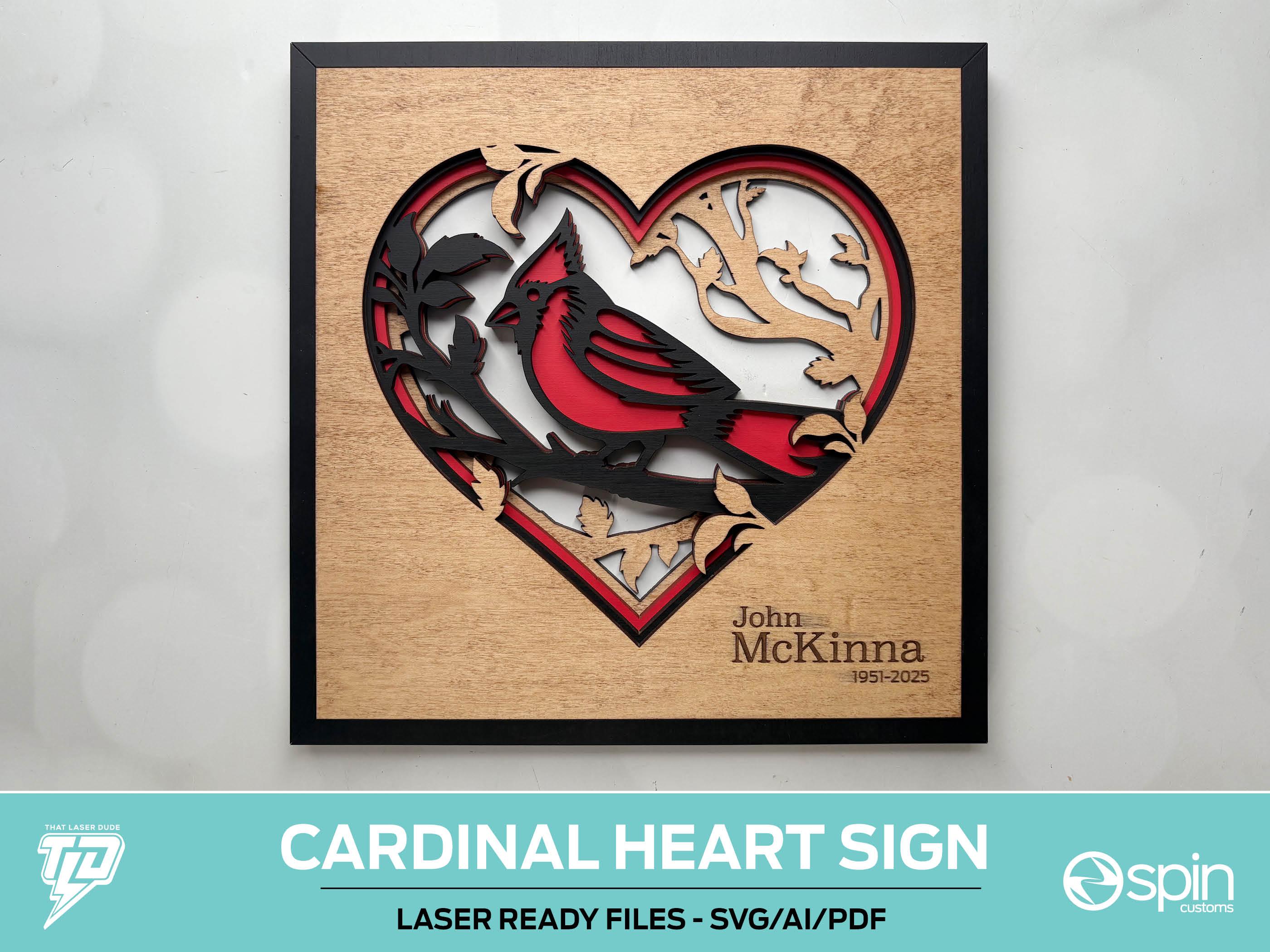 Cardinal "heart" Layered Sign - Laser Ready Files - All Lasers - Etsy