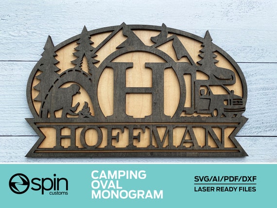 Camping Oval Monogram Laser Ready Cut Files Customizable - Etsy