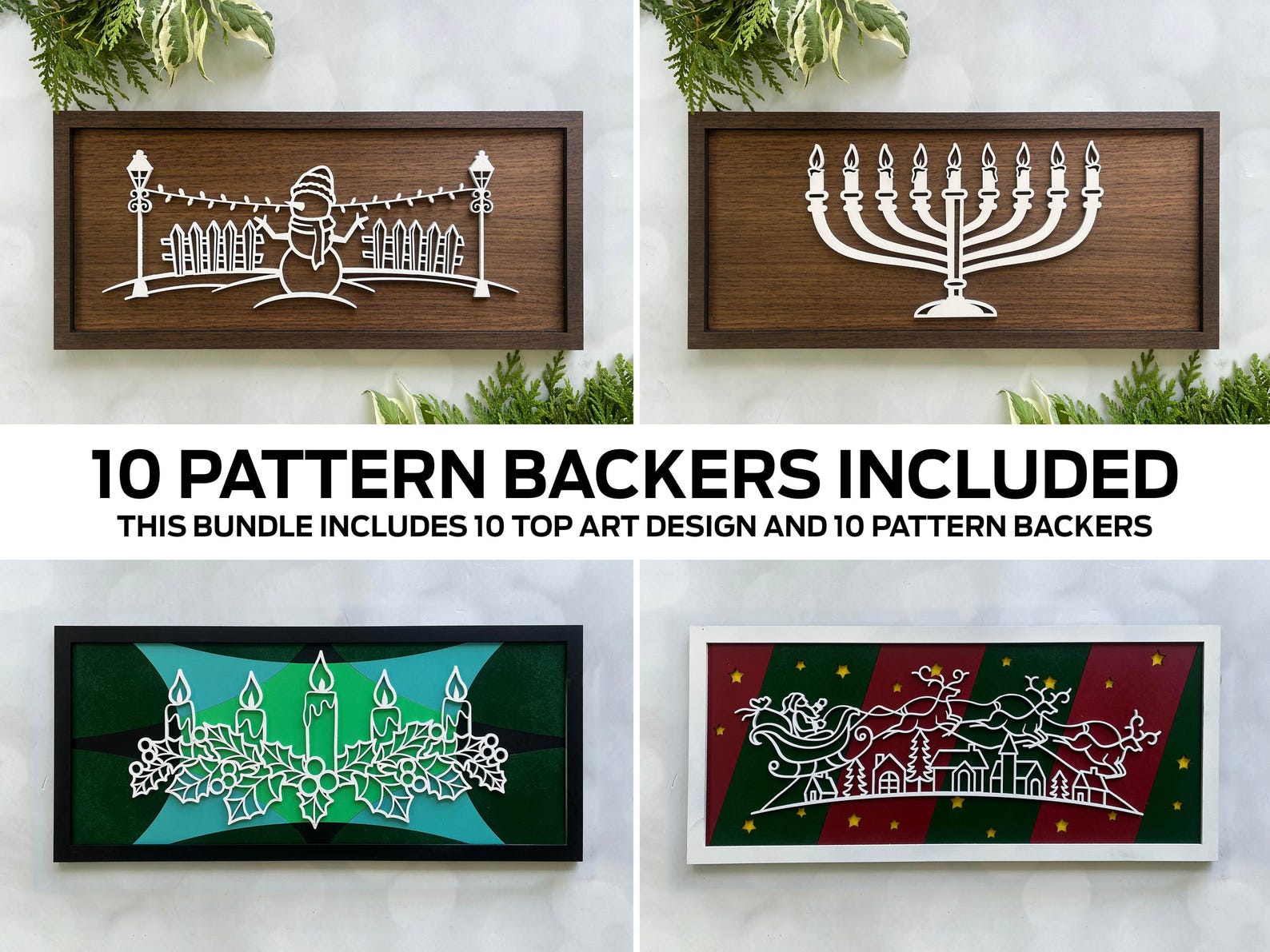 Christmas Line Art Signs - 10 Designs Plus 10 Backer Patterns ...