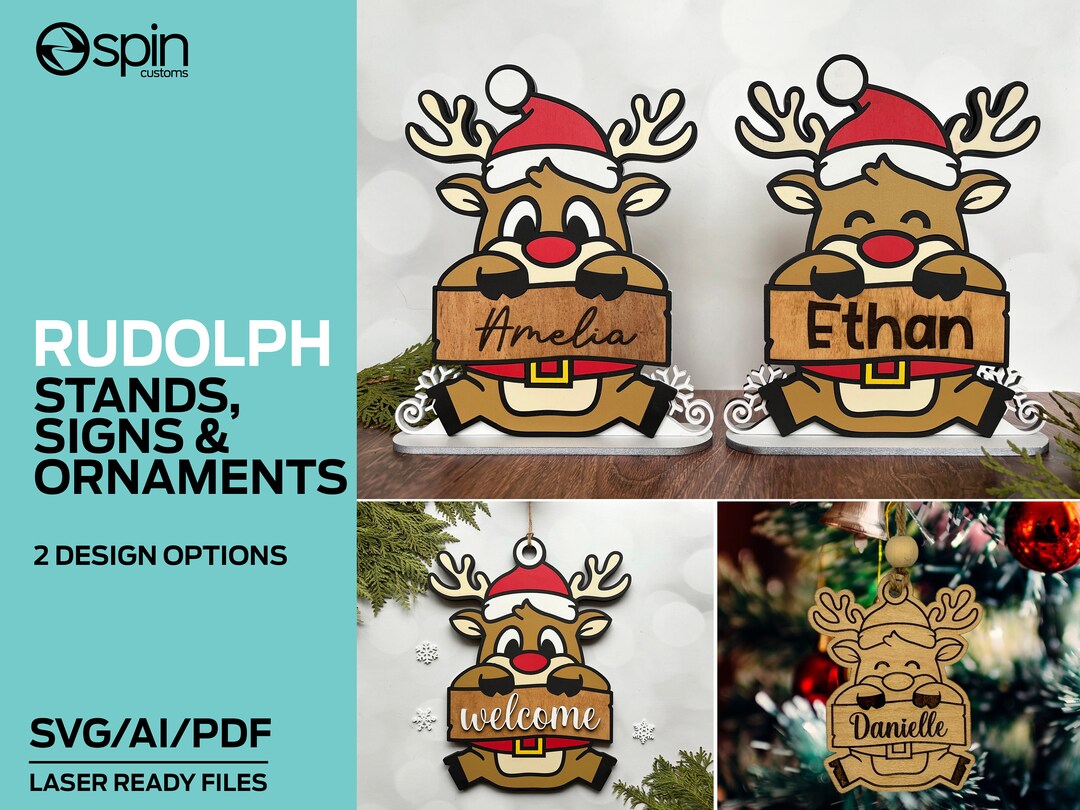 Rudolph Reindeer Stands, Signs and Ornaments Bundle - Personalizable ...