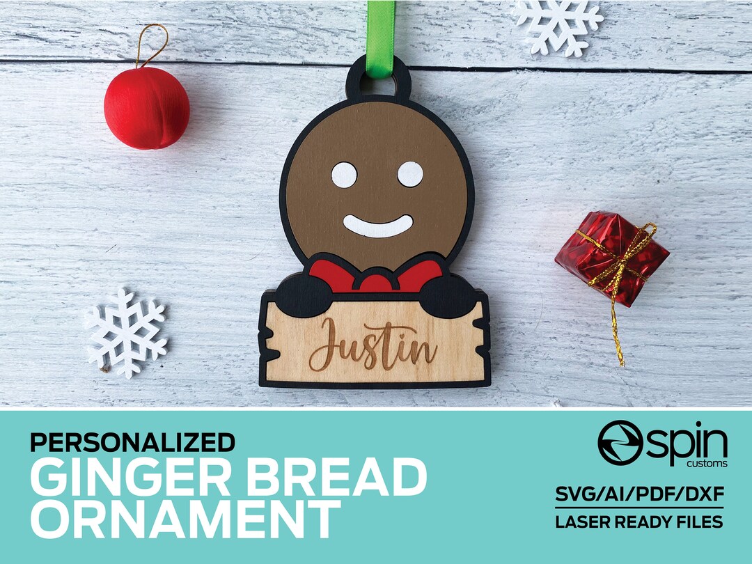 GINGERBREAD MAN Head Christmas Ornament - Personalizable - Laser Ready ...