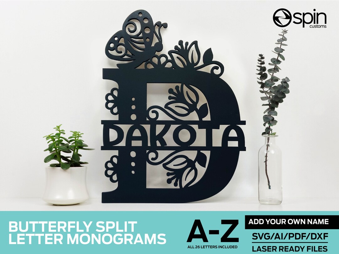 Butterfly Split Letter Monogram - Laser Ready File - Glowforge and All ...