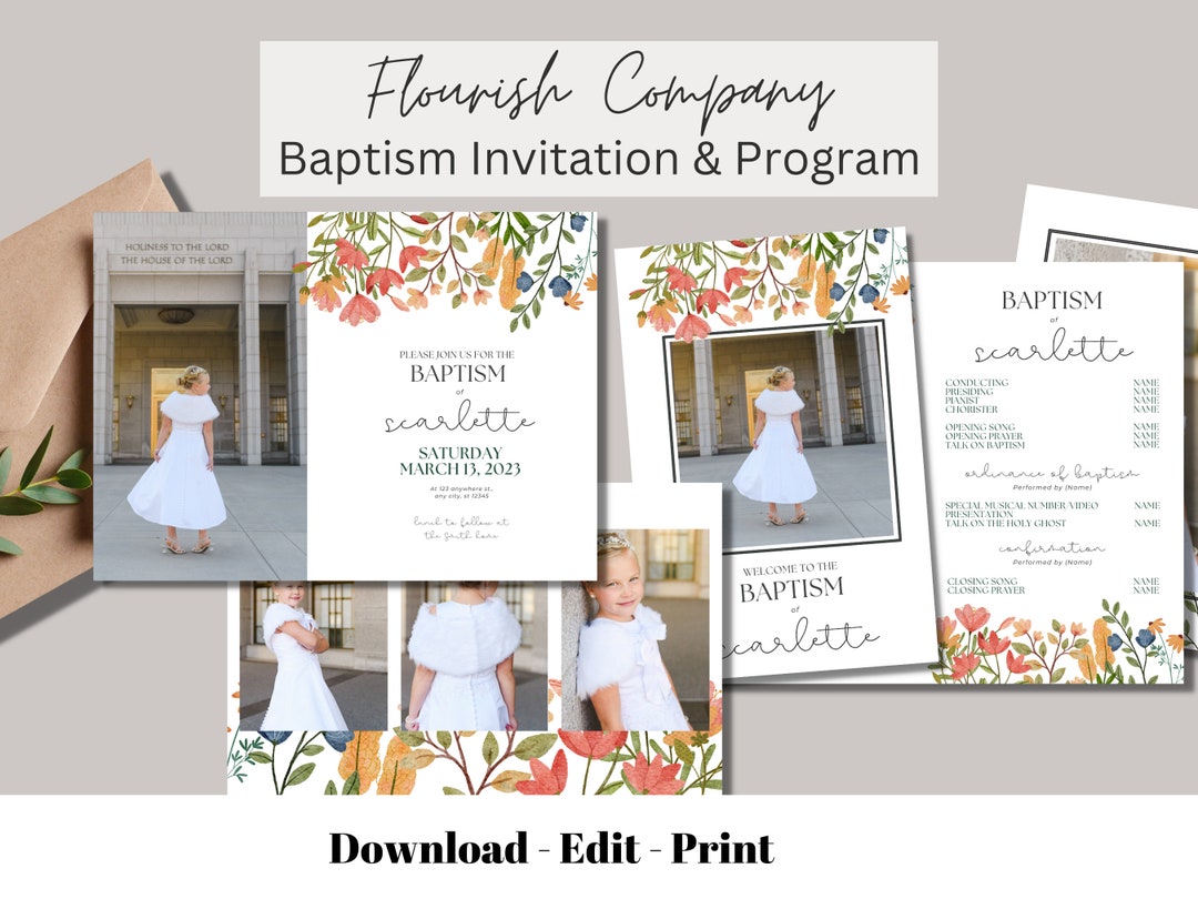 LDS Baptism Invitation and Program Template, Girl Baptism Invitation ...