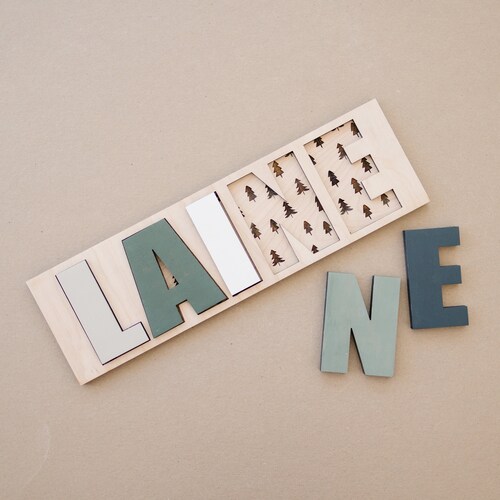 Colorful Wooden Alphabet Puzzle Montessori Learning Modern | Etsy