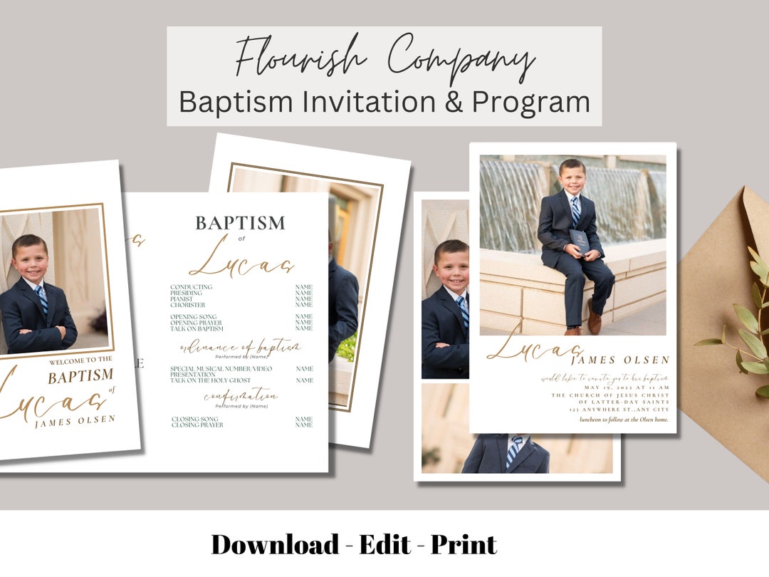 LDS Baptism Invitation and Program Template, Simple Modern Baptism ...