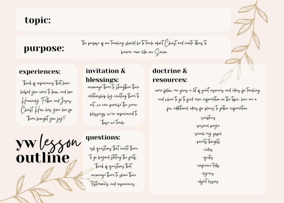 Young Women Lesson Guide | LDS Youth Teaching Sample | Lesson Example ...