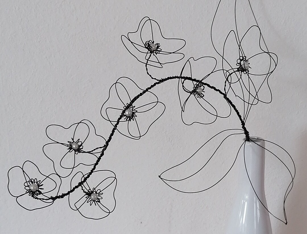 Orchid/branch Made of Wire/white Vase/decorative Object/wire Art ...