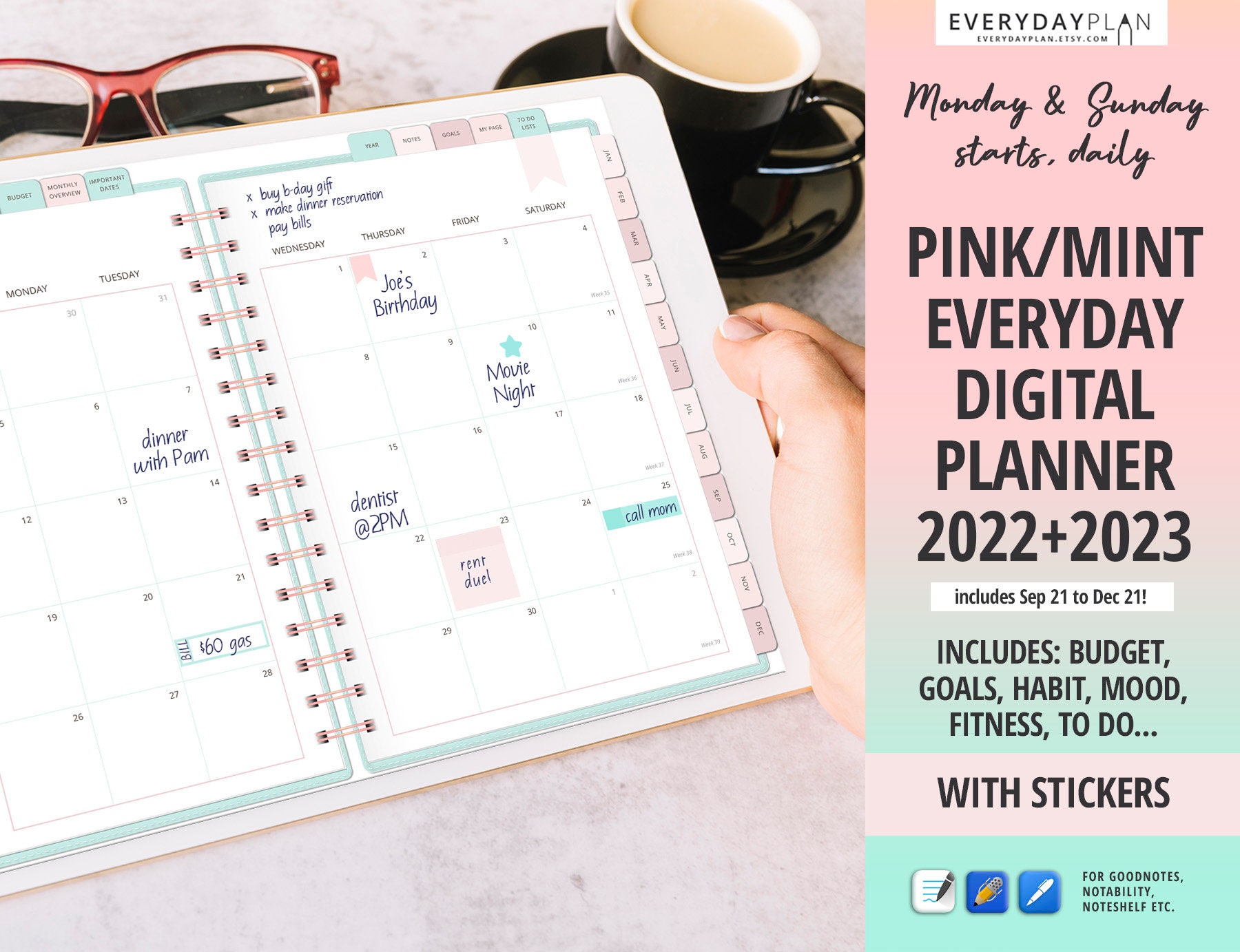 Digital Planner 2021 2023 Goodnotes Notability Ipad Etsy