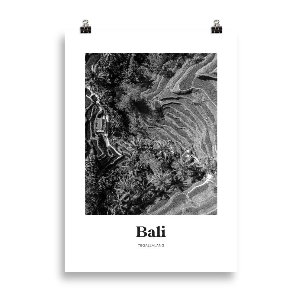 Black and White Bali Print Wall Art Tegallalang Rice Terrace | Etsy
