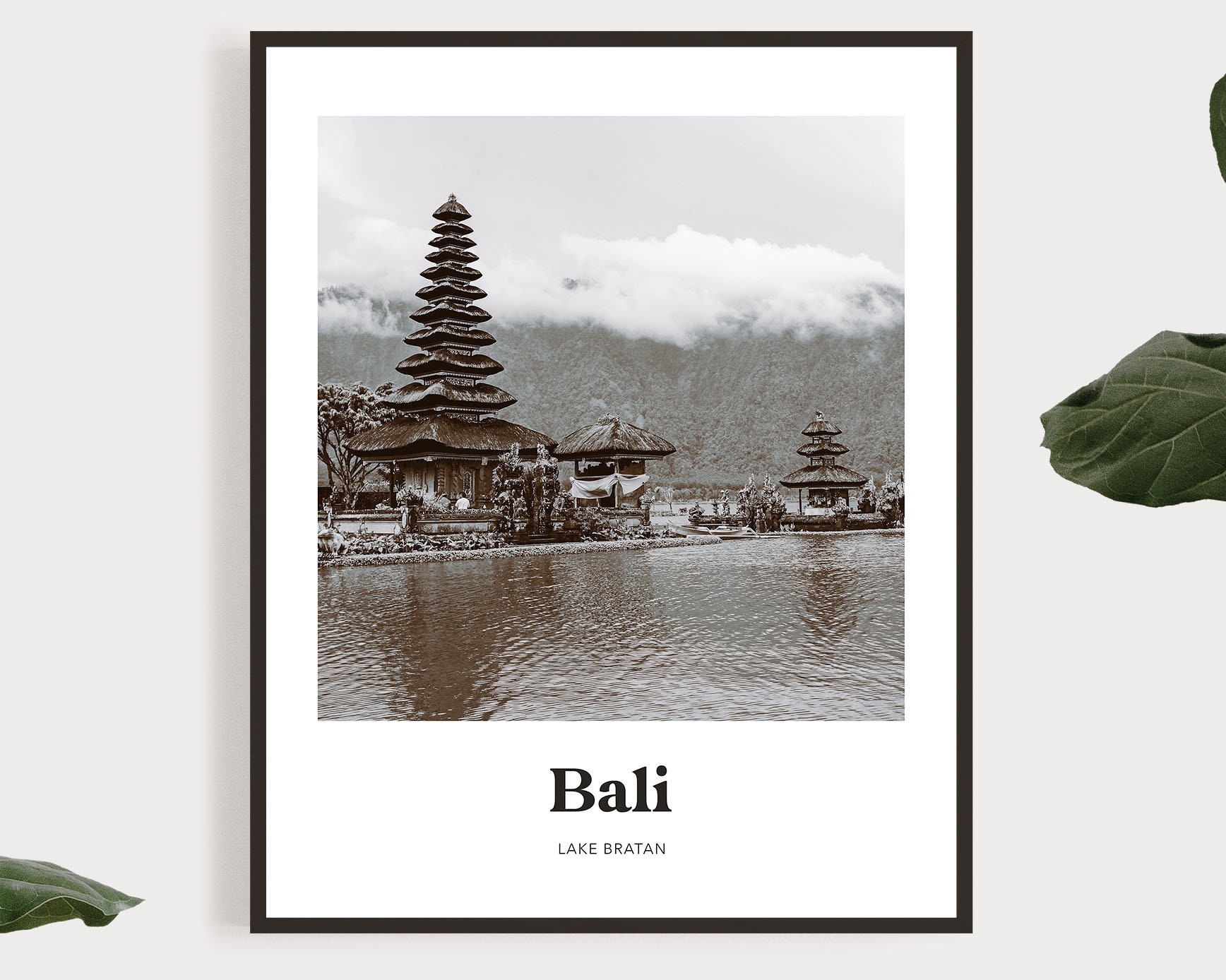 Black and White Bali Print, Indonesia, Lake Bratan, Temple Print ...