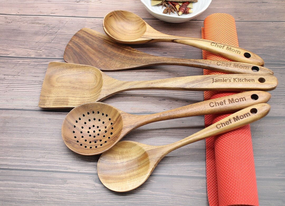 Personalized Wood Spatula Set: Engraved Kitchen Utensils, Wood Soup ...