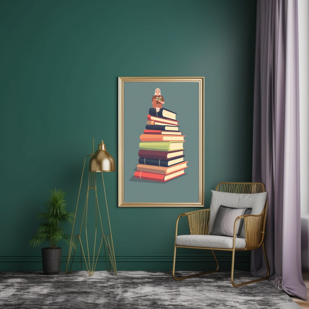 Women Reading Stack of Book Minimal Themed Art Prints - Etsy
