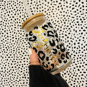 Black Glitter Cheetah Print Glass Can 16 Oz Tumbler With - Etsy