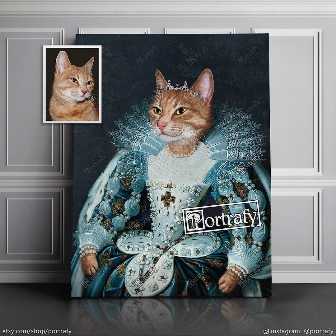 Custom Cat Queen Portrait, Royal Pet Portrait Painting From Photo, Cute ...
