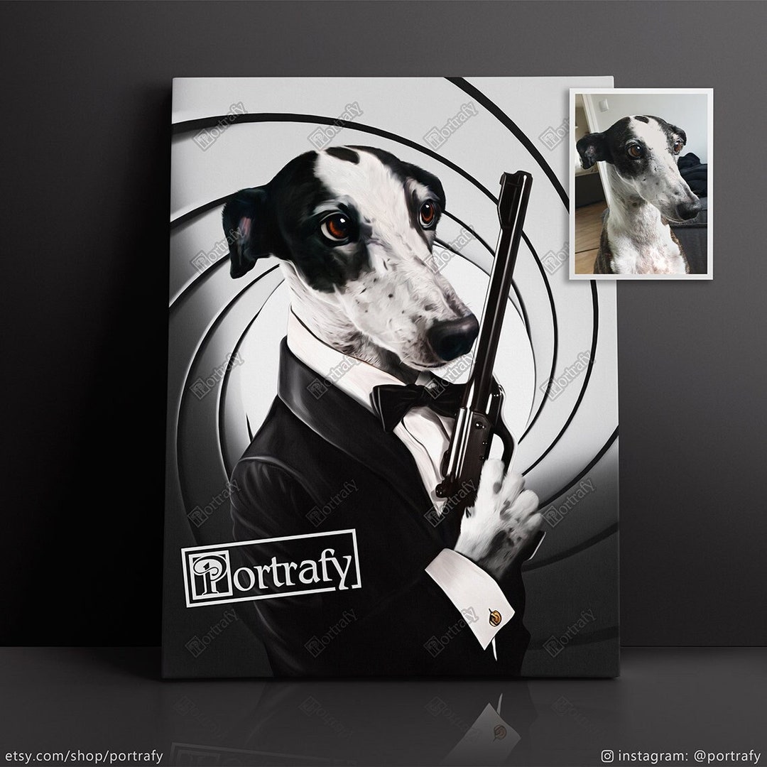 Personalized Secret Agent Pet Portrait, Secret Service Detective Dog ...