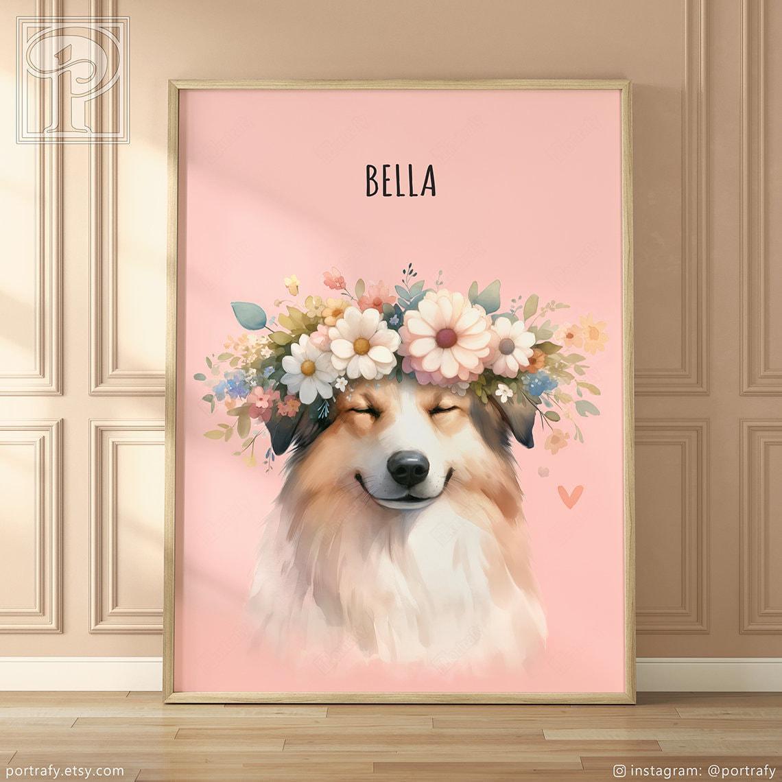 Custom Flower Crown Dog Portrait From Photo, Custom Dog Lover Gift With ...