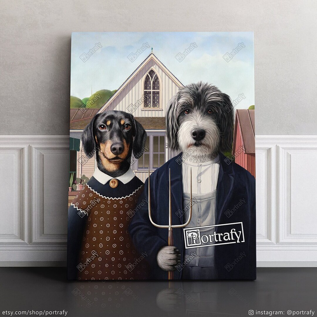 American Gothic Pet Portrait From Photo, Duo Pet Portrait, Digital ...