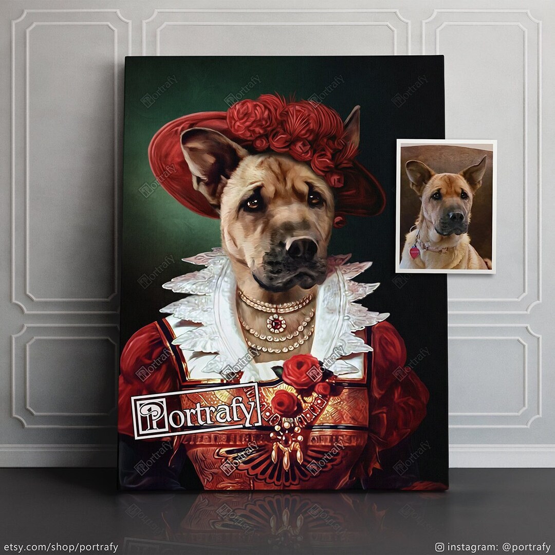 Female Dog Portrait, Custom Pet Portrait on Canvas, Custom Royal Pet ...