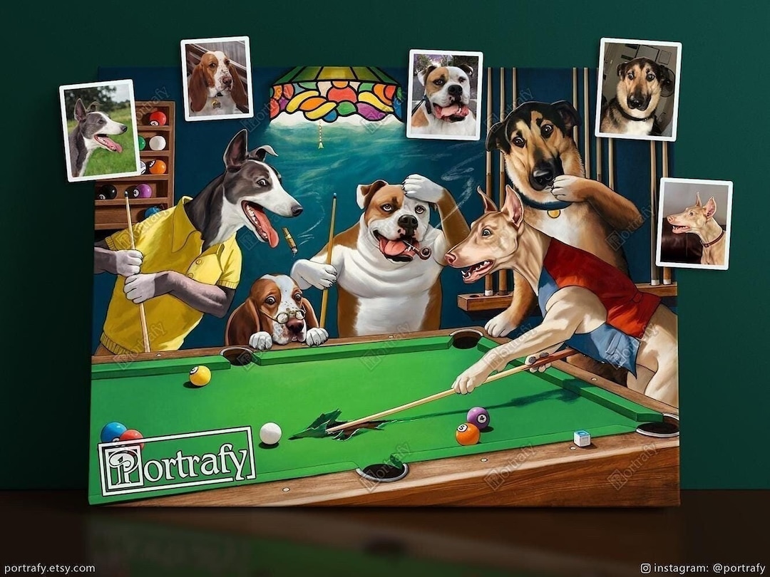 Dogs Playing Pool, Custom Dogs Playing Billiards, Funny Gift for Pool ...