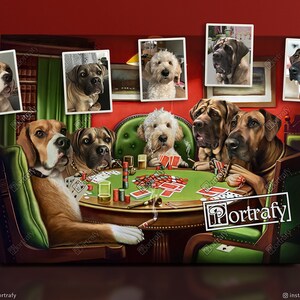 Custom Pet Portrait, Dogs Playing Poker, Custom Multi Pet Portrait ...