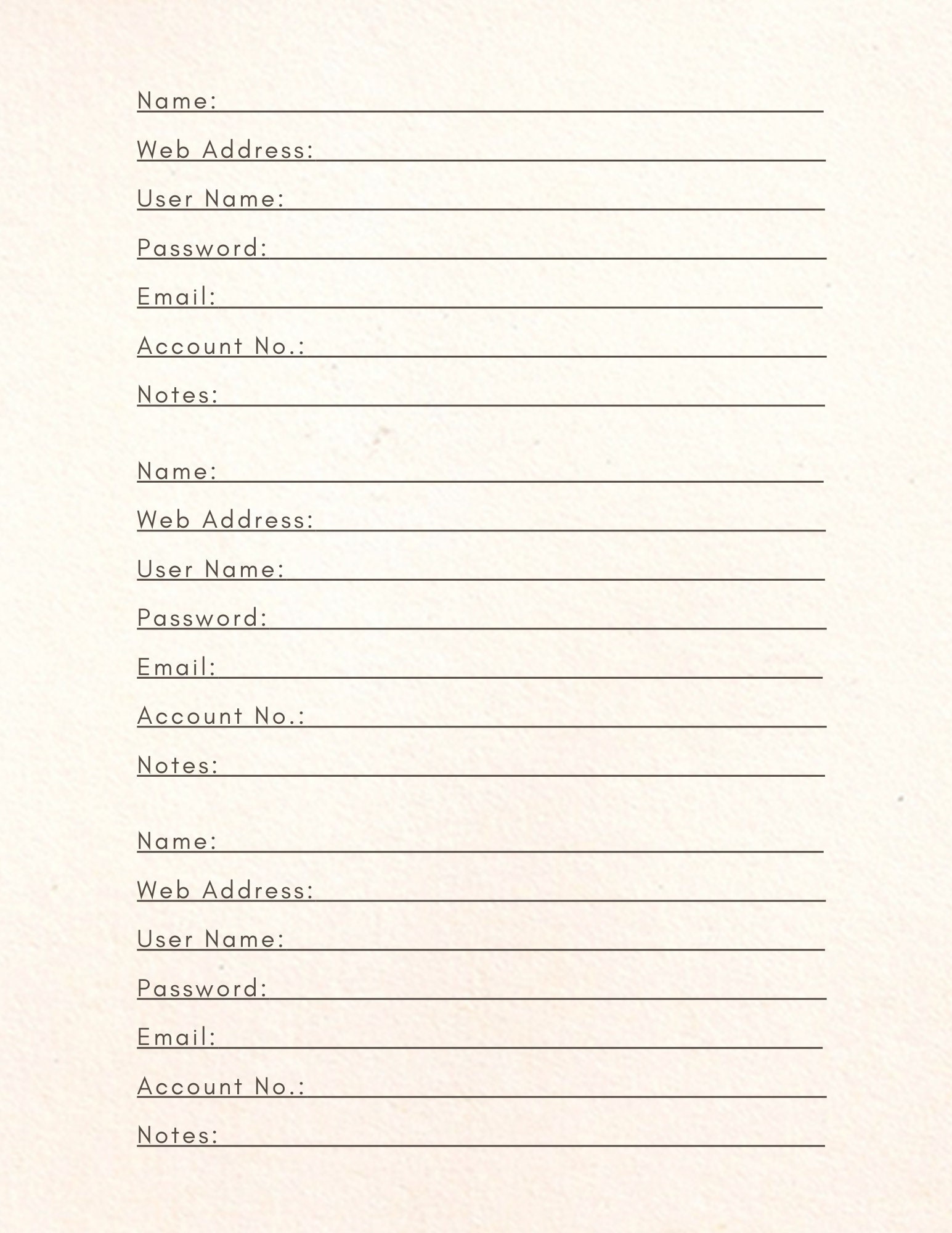 Printable Password Log, Print at Home Planner Pages, Address Book Pages ...