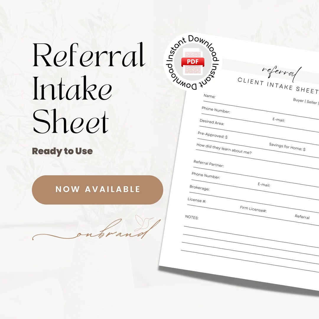 Printable Referral Intake Sheet for Referral Clients Buyer - Etsy