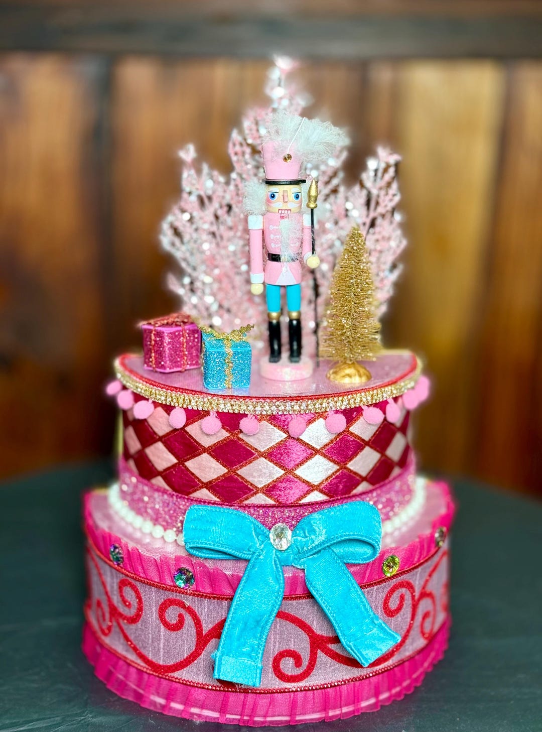 Nutcracker Faux Cake Wreath Attachment: Pink Harlequin Holiday ...