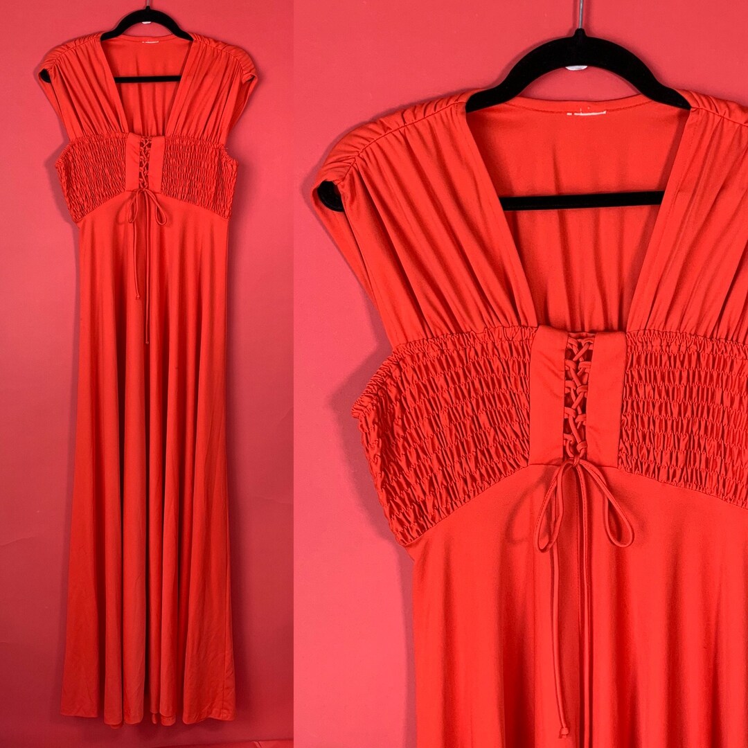 Vintage 1970s Red Flowy Sleeveless Nightgown Dress Size Womens Medium ...