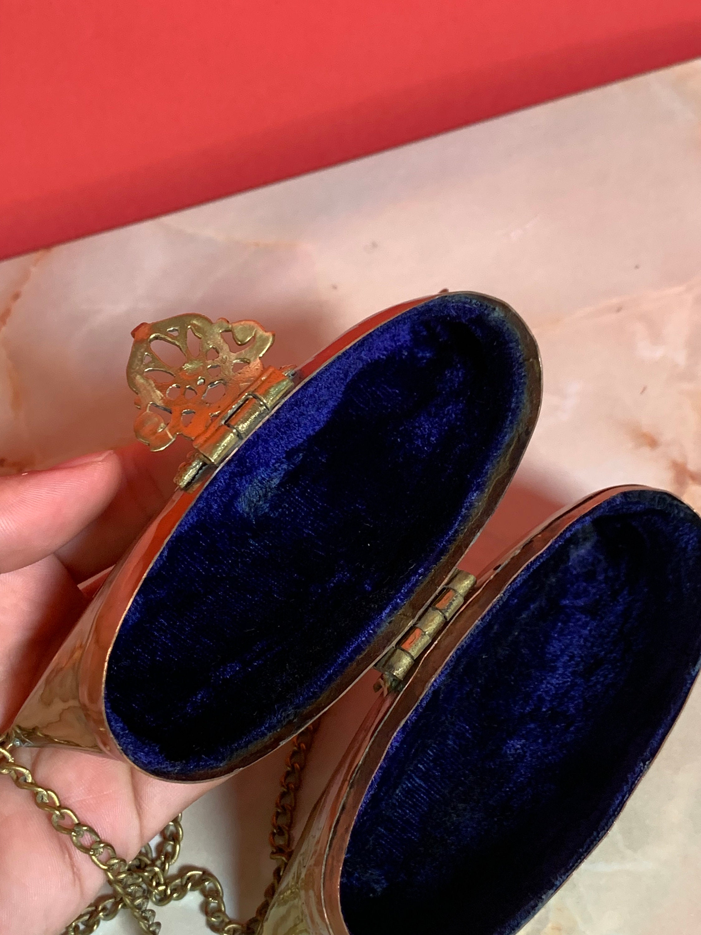 1930s Pillow Purse Pure Brass and Copper Lined With Blue Velvet Tiny ...
