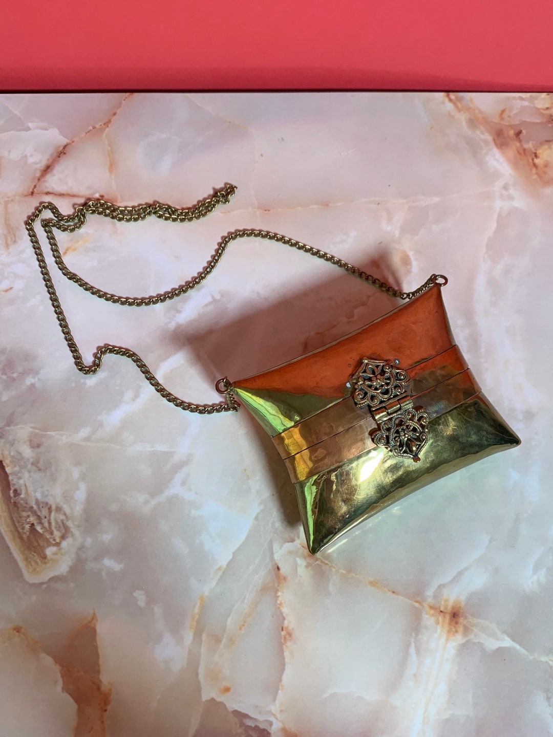 1930’s Pillow Purse Pure Brass and Copper Lined With Blue Velvet Tiny ...