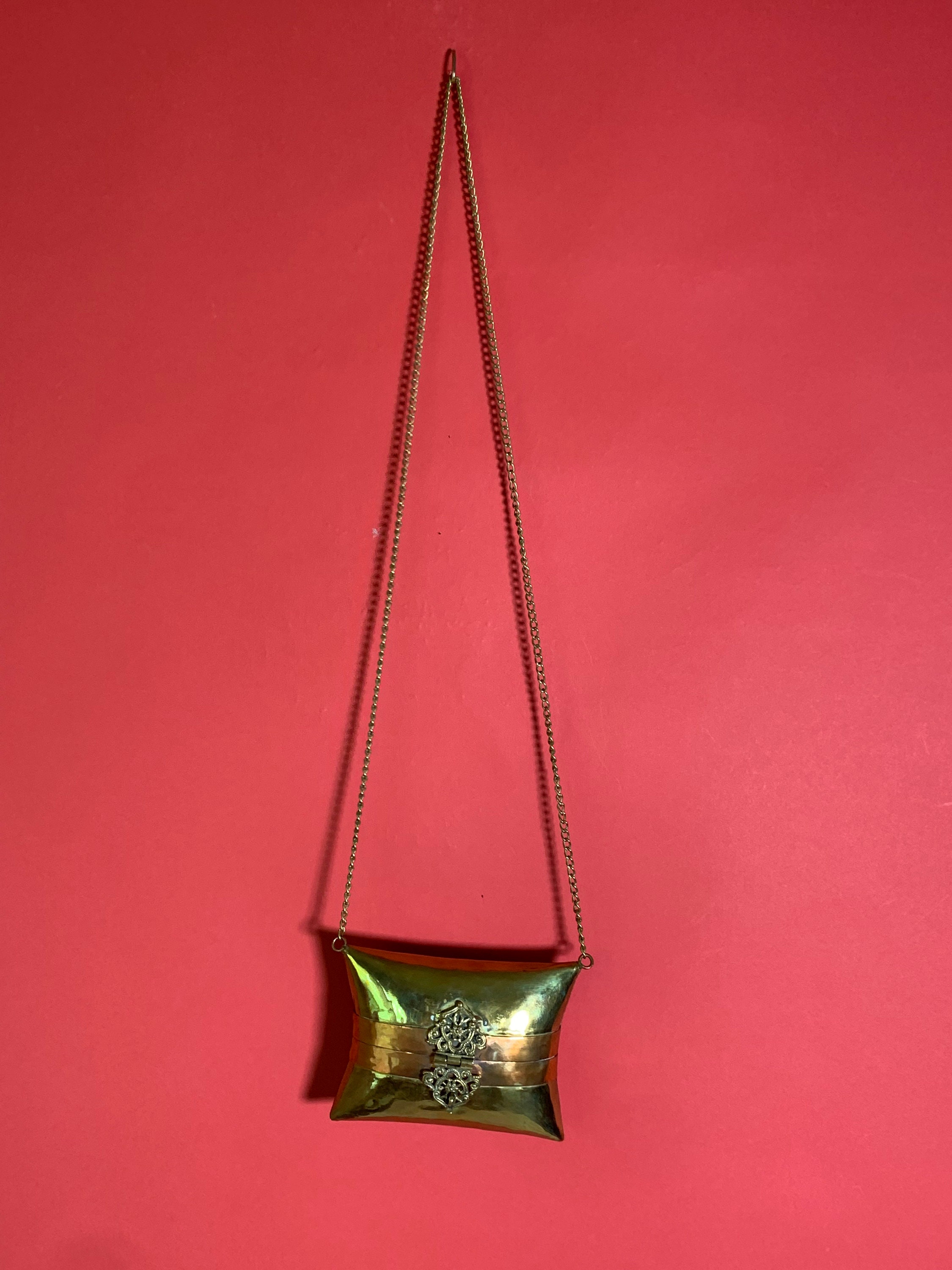 1930s Pillow Purse Pure Brass and Copper Lined With Blue Velvet Tiny ...