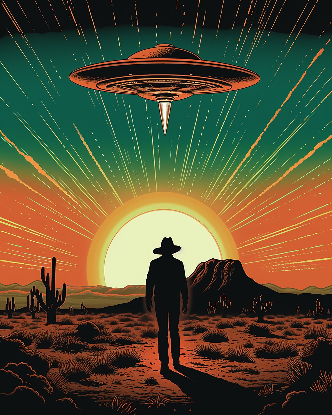 UFO Poster Texas Cowboy Desert Pop Art Printable Poster, Wall Art ...