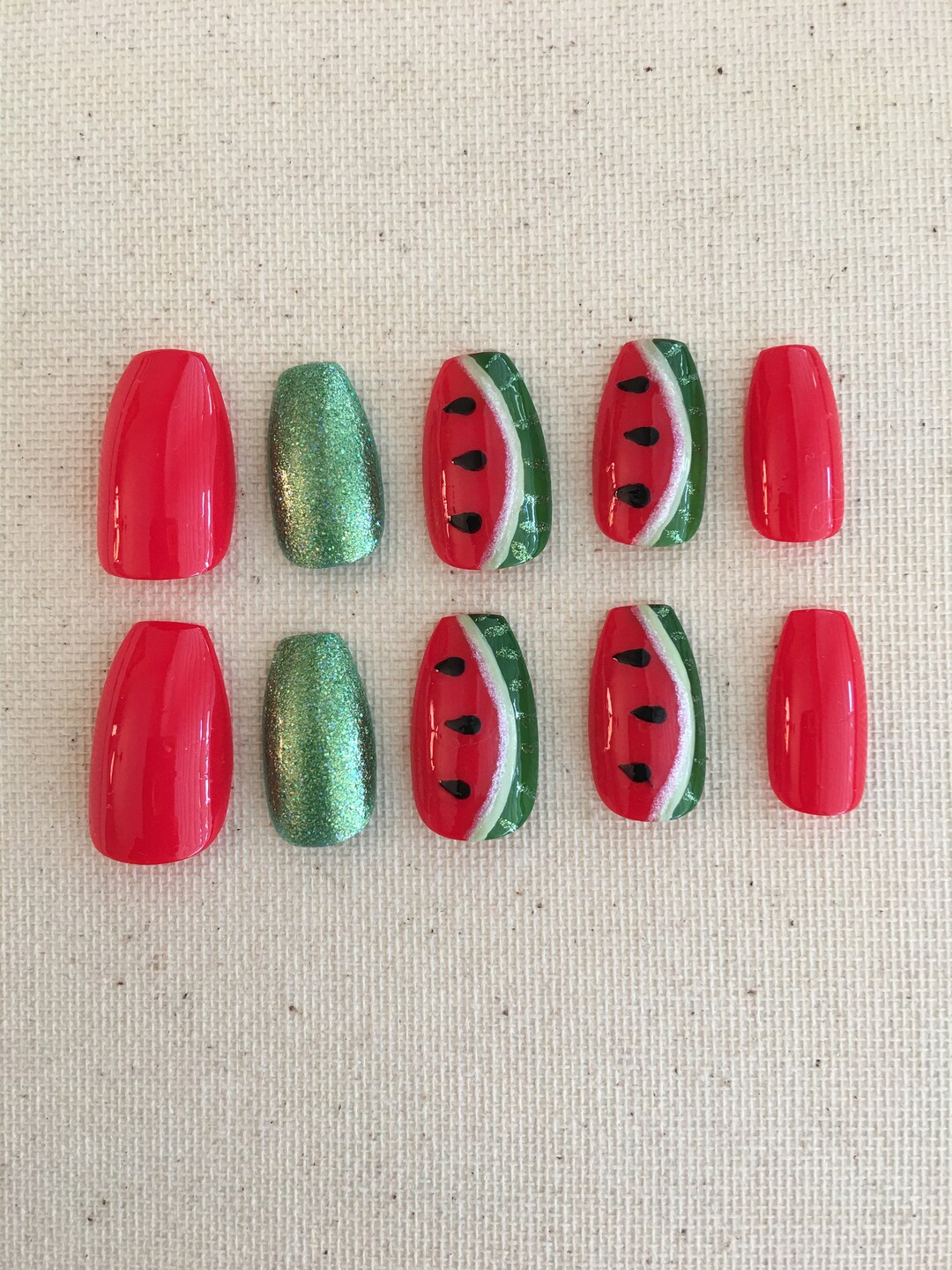 Watermelon Accent Custom Fake Nail Set 10 Pieces - Etsy