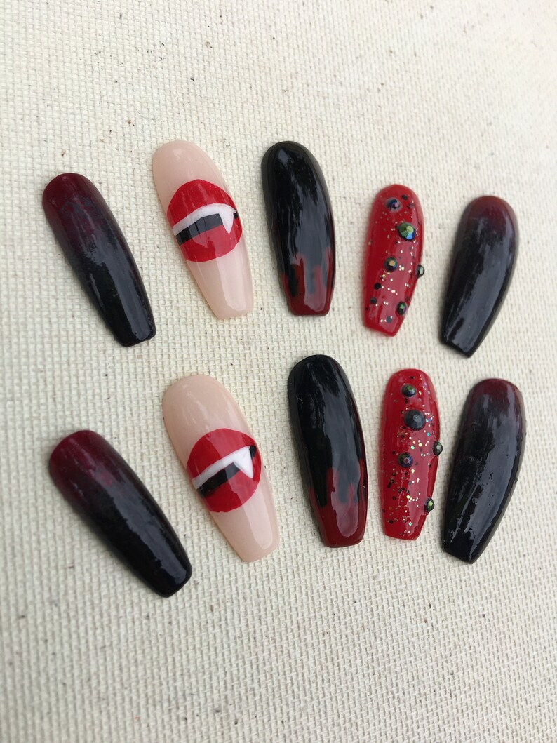 Vampire Fang Red Nails Fake Press on Nail Set 10 Pieces UV - Etsy