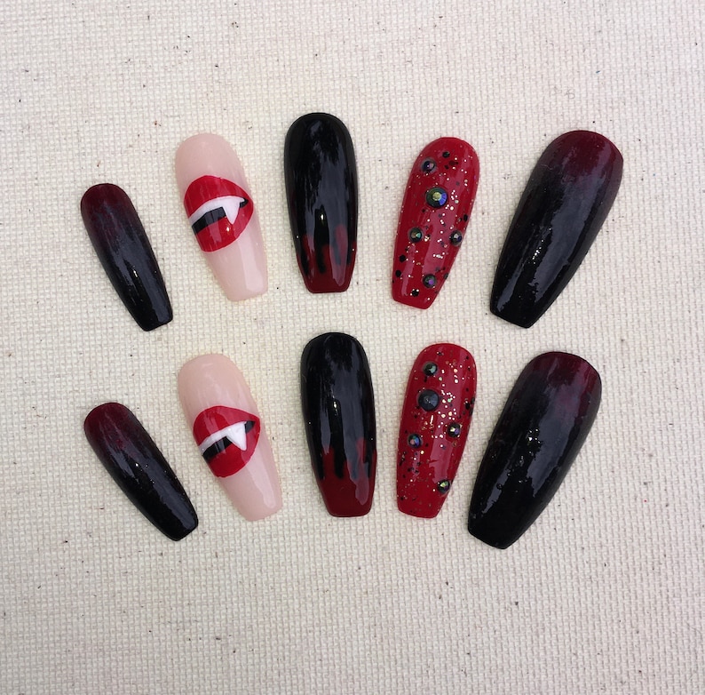 Vampire Fang Red Nails Fake Press on Nail Set 10 Pieces UV - Etsy