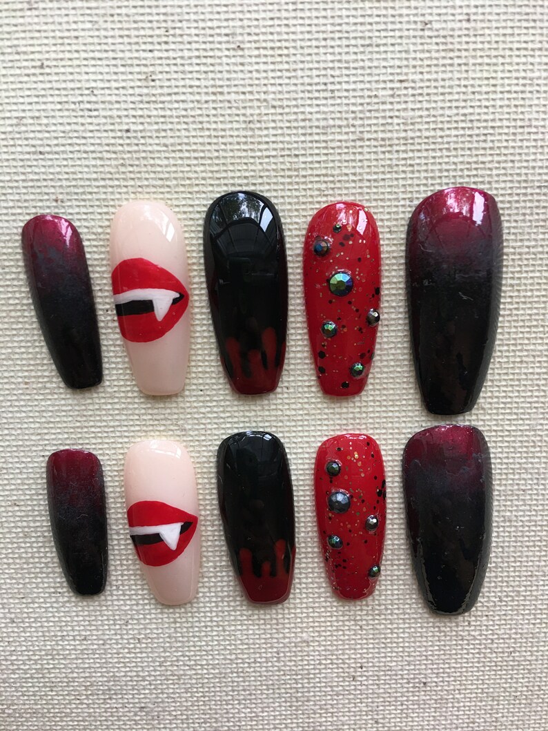 Vampire Fang Red Nails Fake Press on Nail Set 10 Pieces UV - Etsy