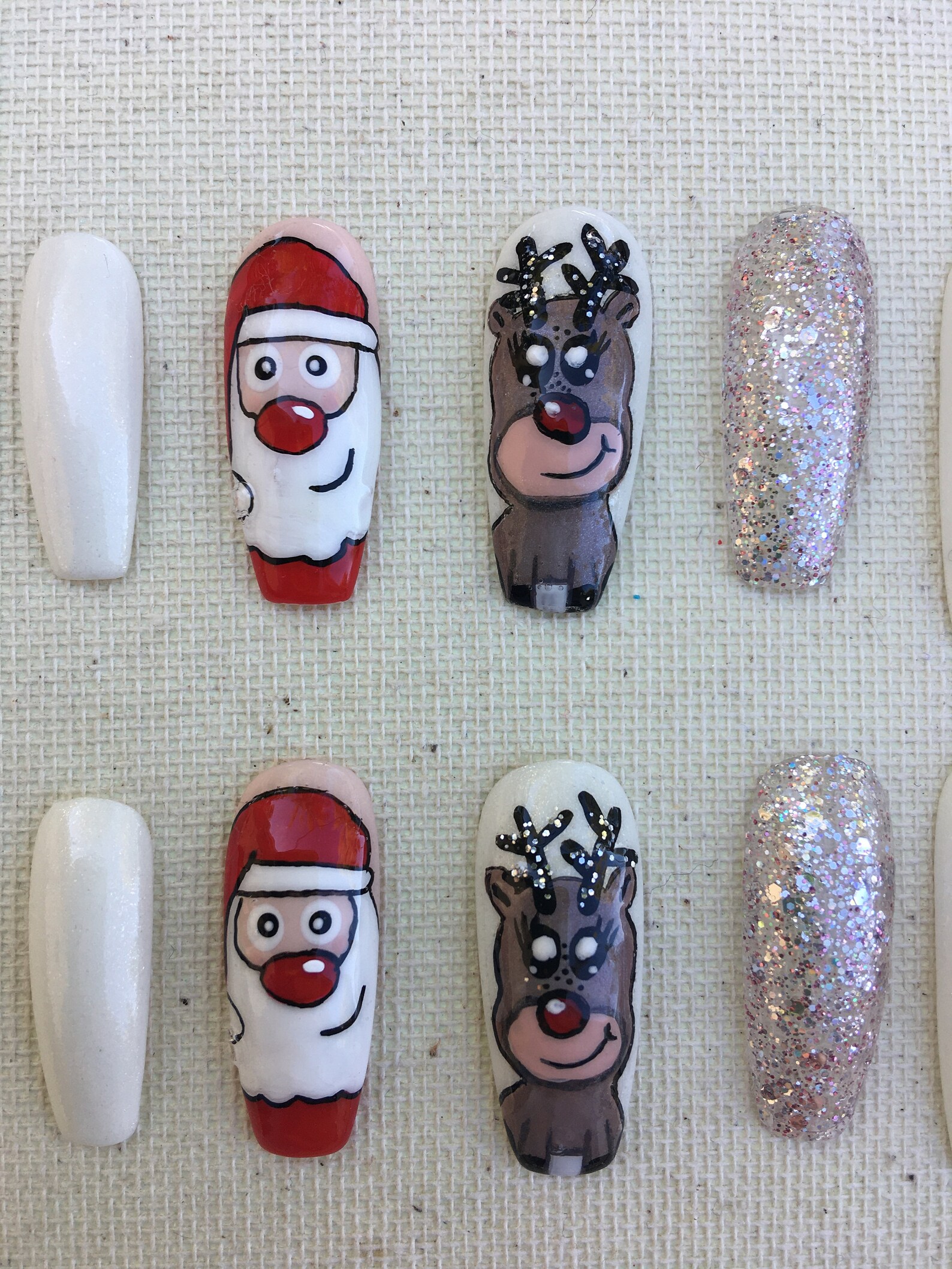 Santa + Rudolph Reindeer Glitter Fake Press on Nail Set 10 Pieces | UV ...