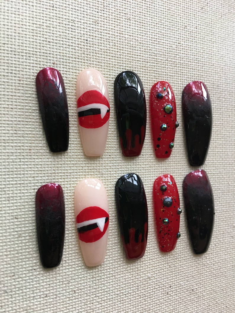 Vampire Fang Red Nails Fake Press on Nail Set 10 Pieces UV - Etsy