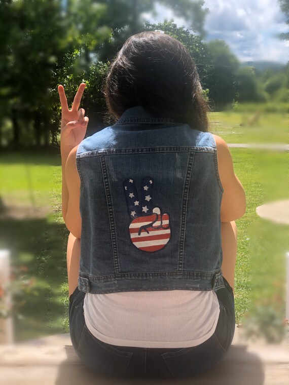 Hand Painted Redwhite & Blue Peace Sign Blue Jean Jacket | Etsy