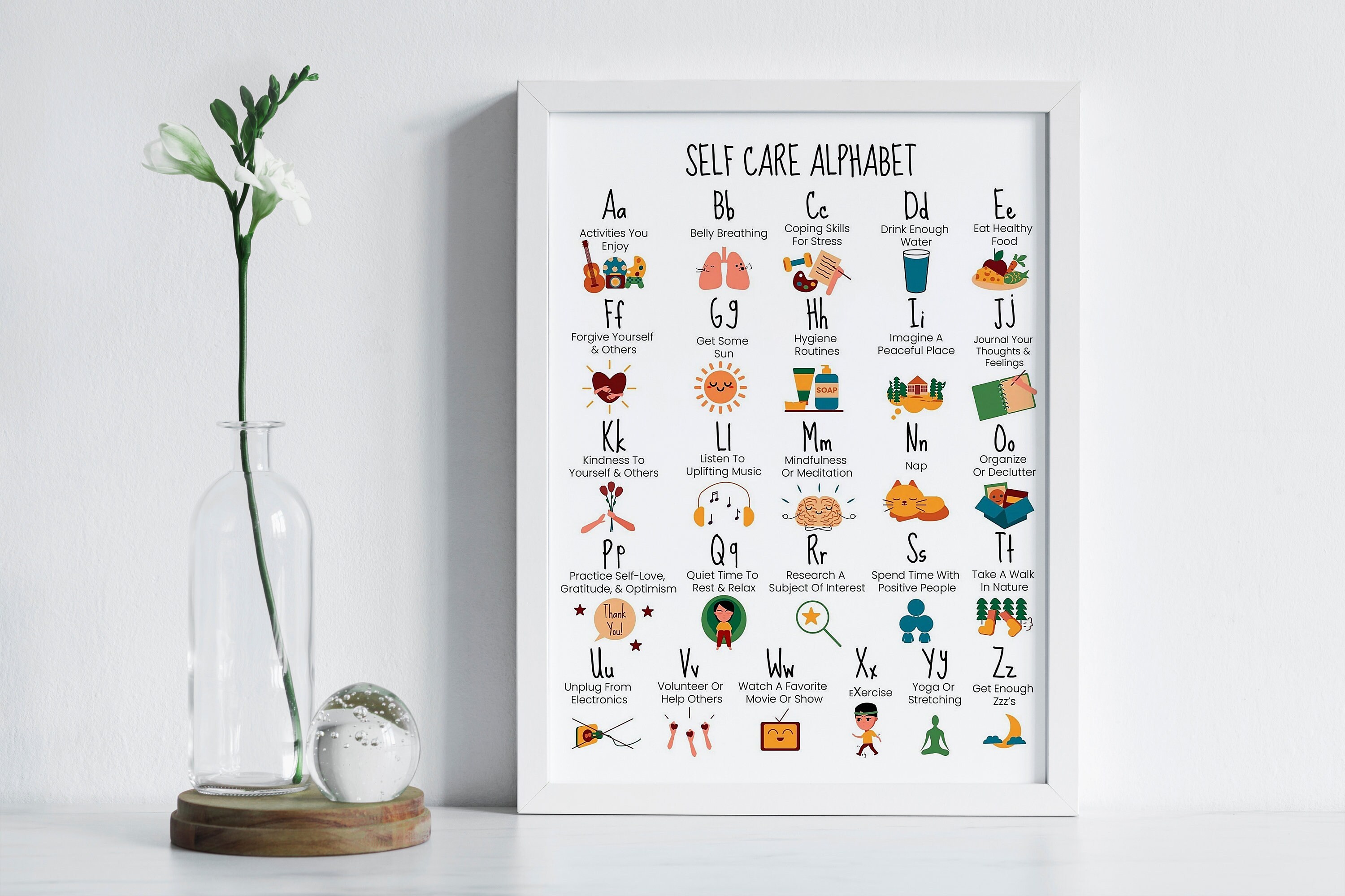 Self Care Alphabet Wall Art Poster, School Social Work, Alphabet Poster ...