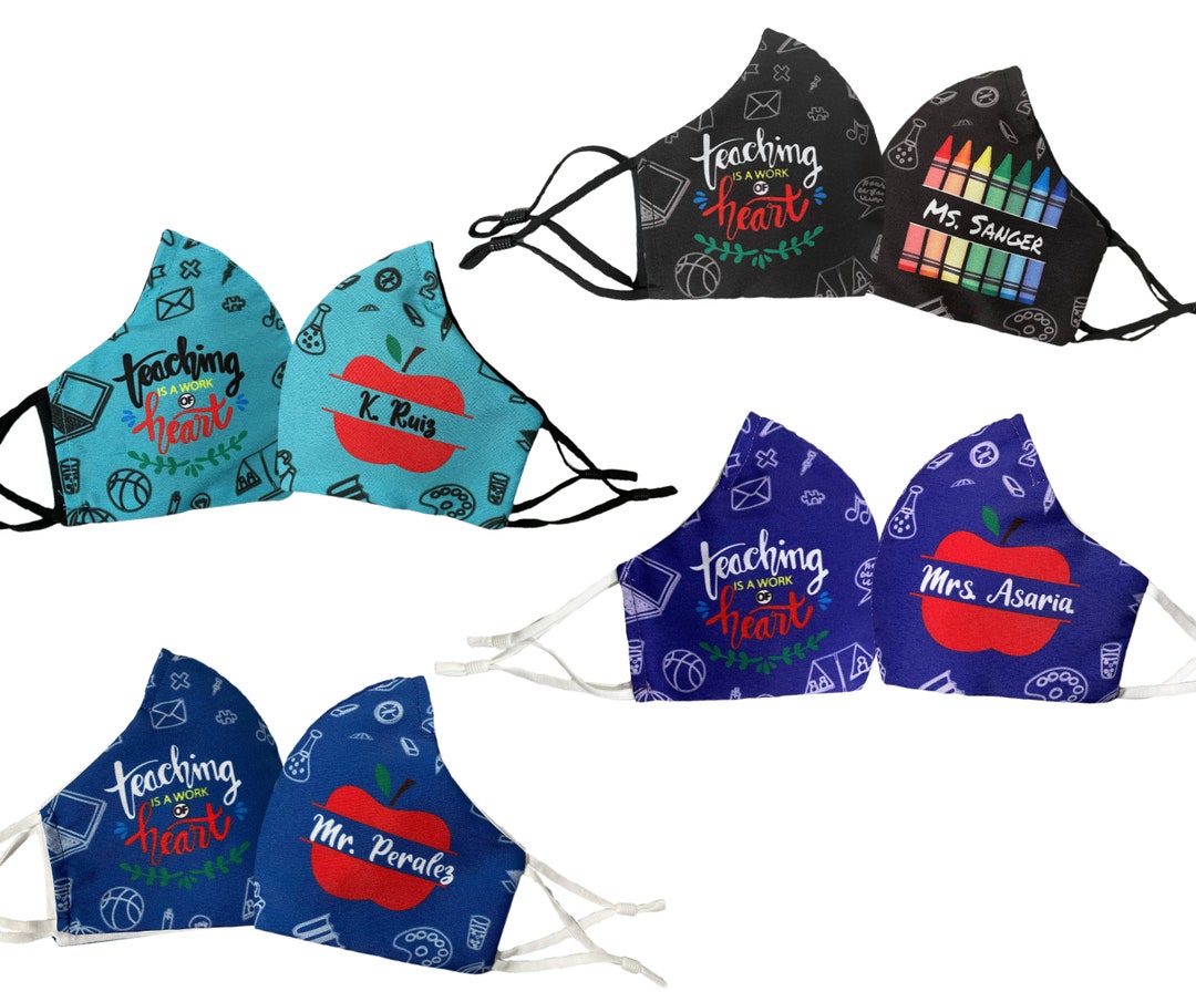 Teacher's Face Mask Customized Name - With Nose Wire, Adjustable Ear ...