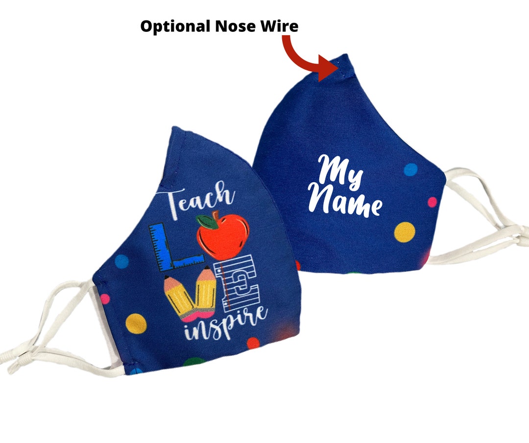 Customized Teacher's Face Mask TEACH LOVE INSPIRE & Your Emoji ...